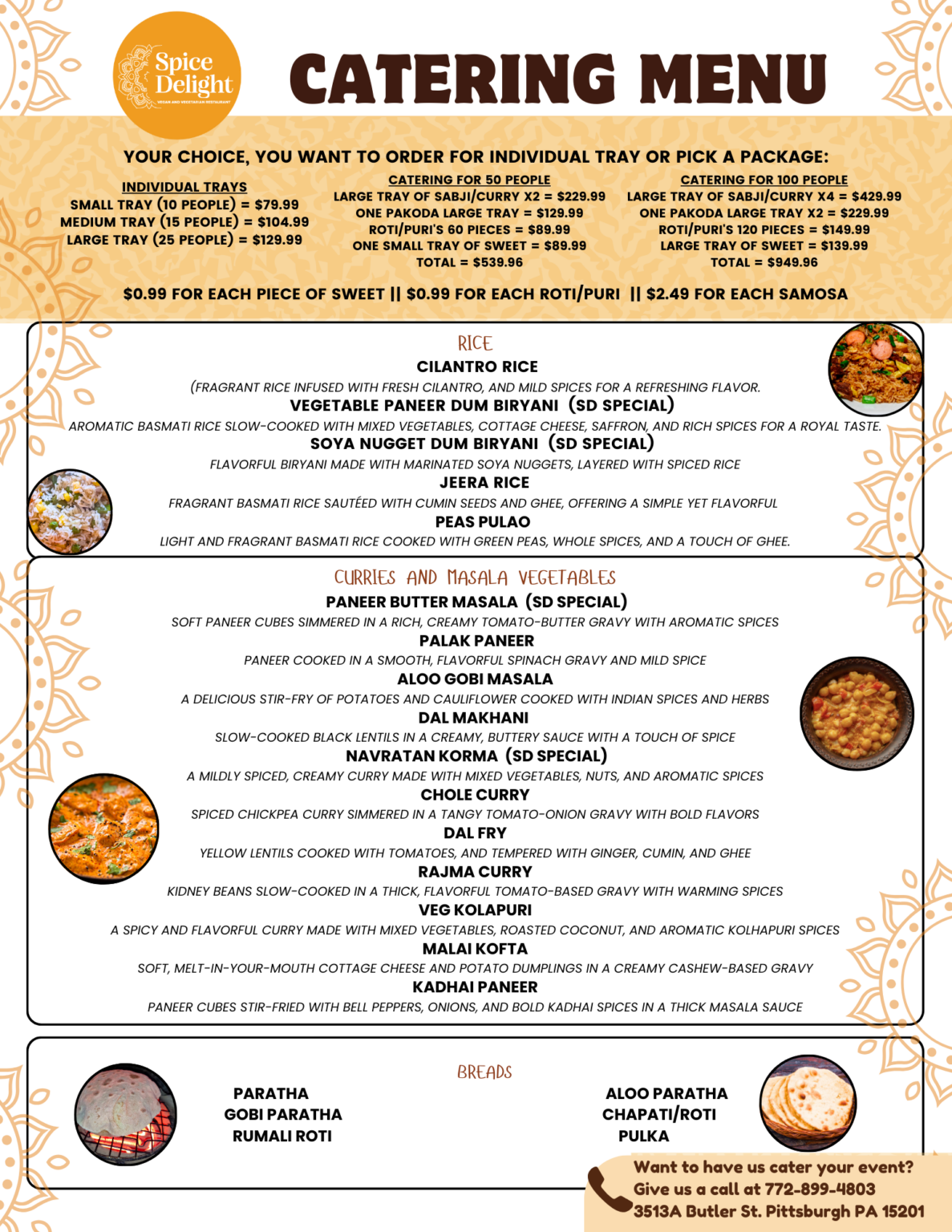 Flyers & Menus – Vegetarian Indian Cuisine in Pittsburgh | Spice ...